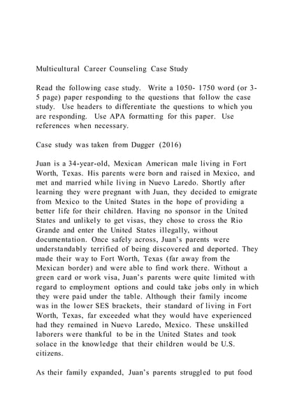 Multicultural Career Counseling Case StudyRead the following | DOCX