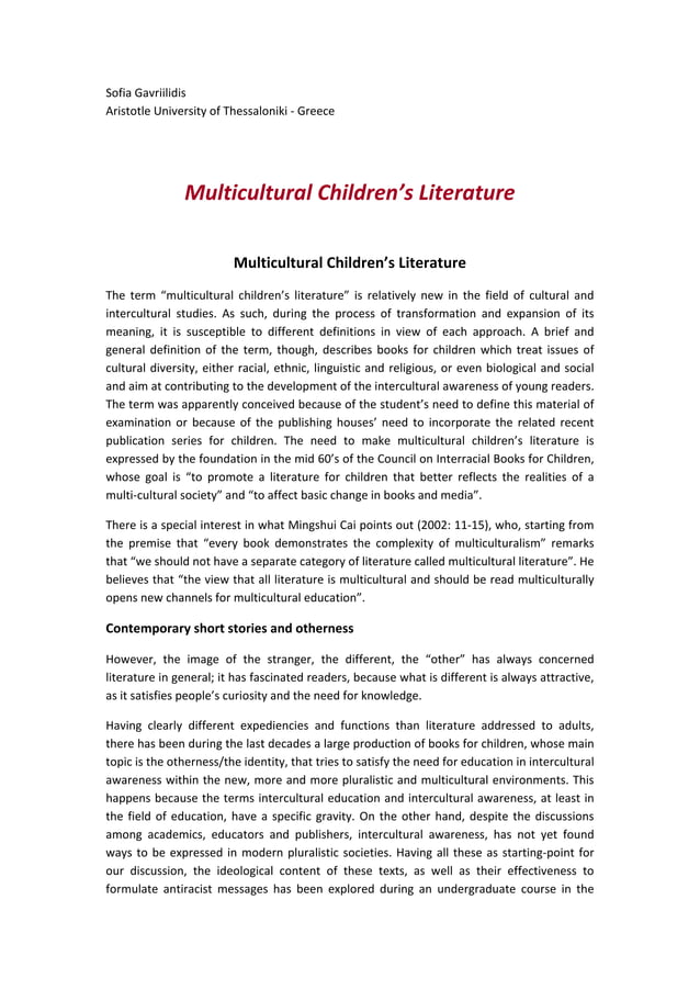 Multicultural children's literature_gavriilidis sofia-2011 | PDF