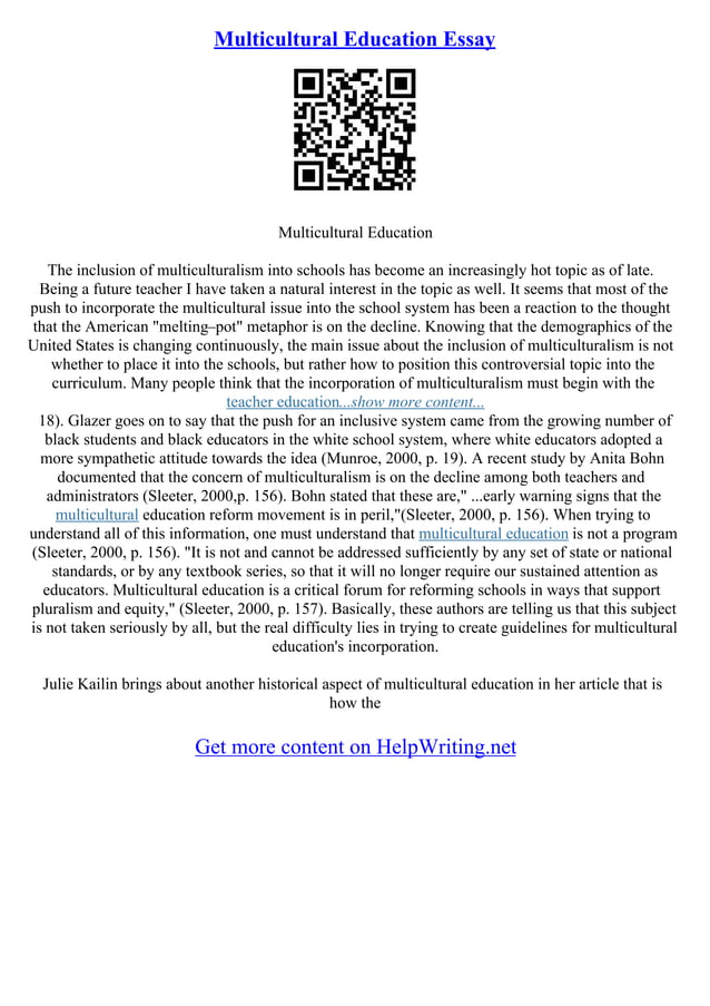 Multicultural Education Essay | PDF | Debated Sensitive Social Issues ...