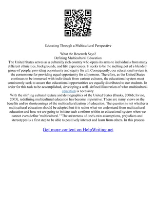 Multicultural Education Essay | PDF | Debated Sensitive Social Issues ...