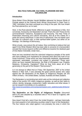 Colonial Legacies: Indigeneity in a Multicultural World | PDF