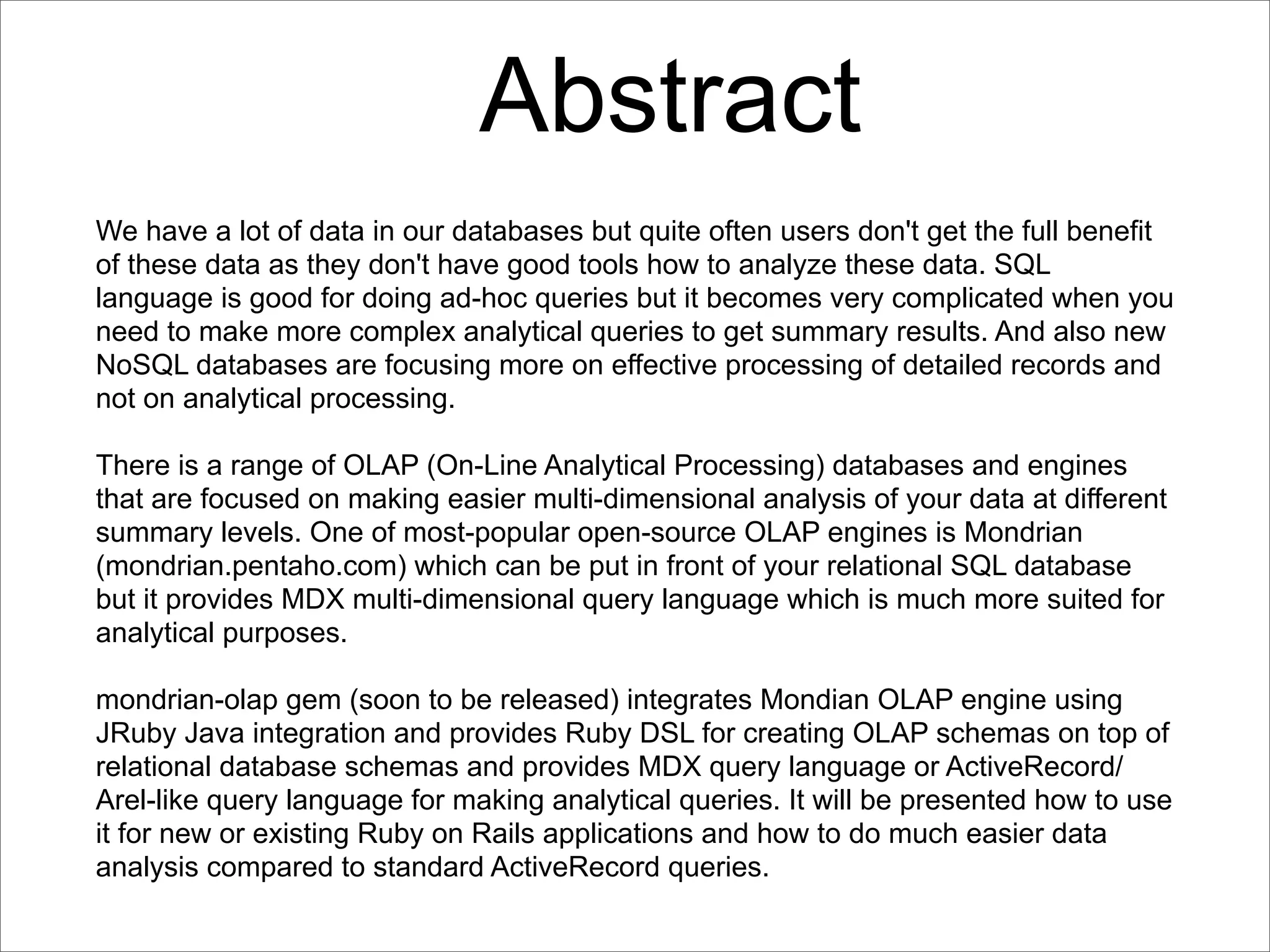 Multidimensional Data Analysis With Ruby Sample Pdf Databases Computer Software And