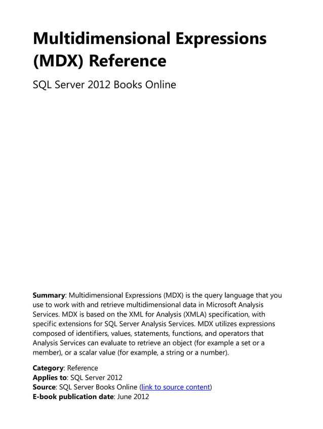 Multidimensional expressions mdx - reference | PDF