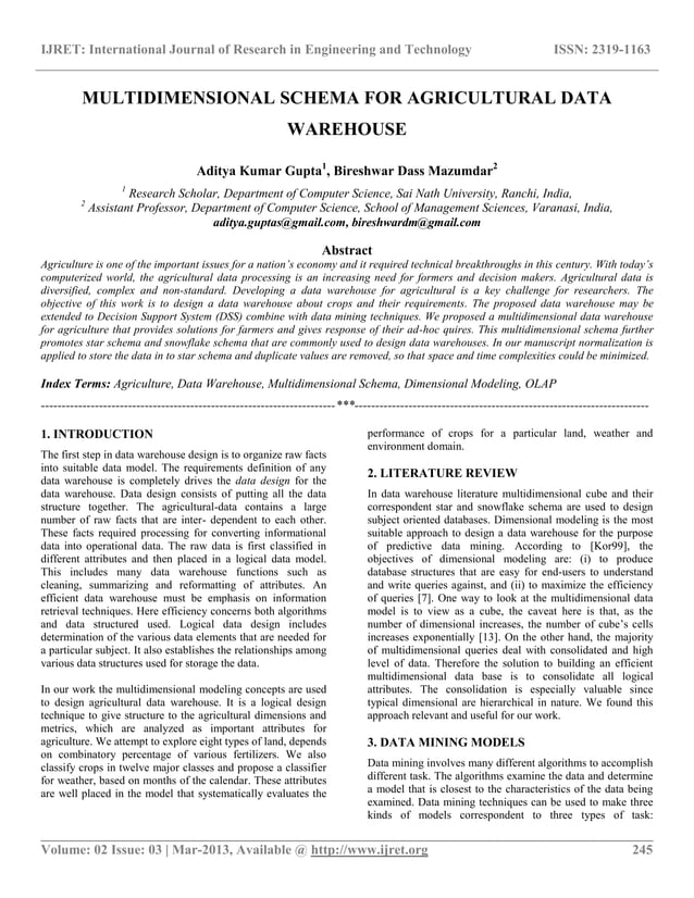 Multidimensional schema for agricultural data warehouse | PDF