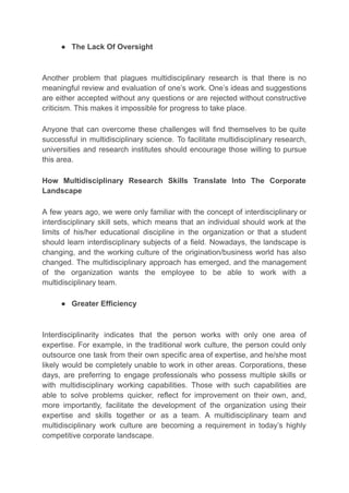 Multidisciplinary Approach Research – The Benefits, Challenges ...