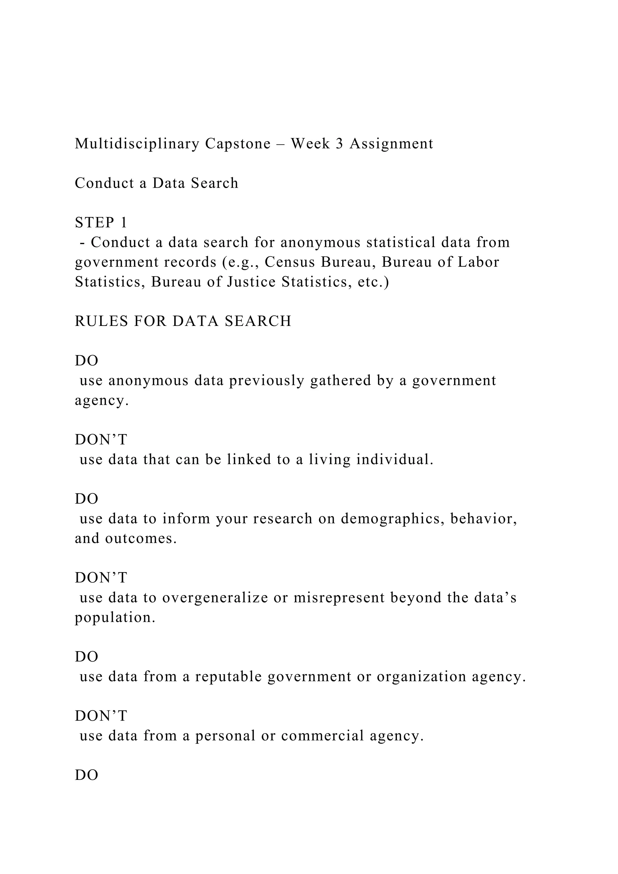 Multidisciplinary Capstone – Week 3 AssignmentConduct a Data.docx
