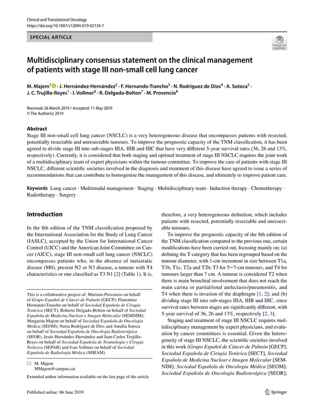 Multidisciplinary Consensus Statement On The Clinical Management Of