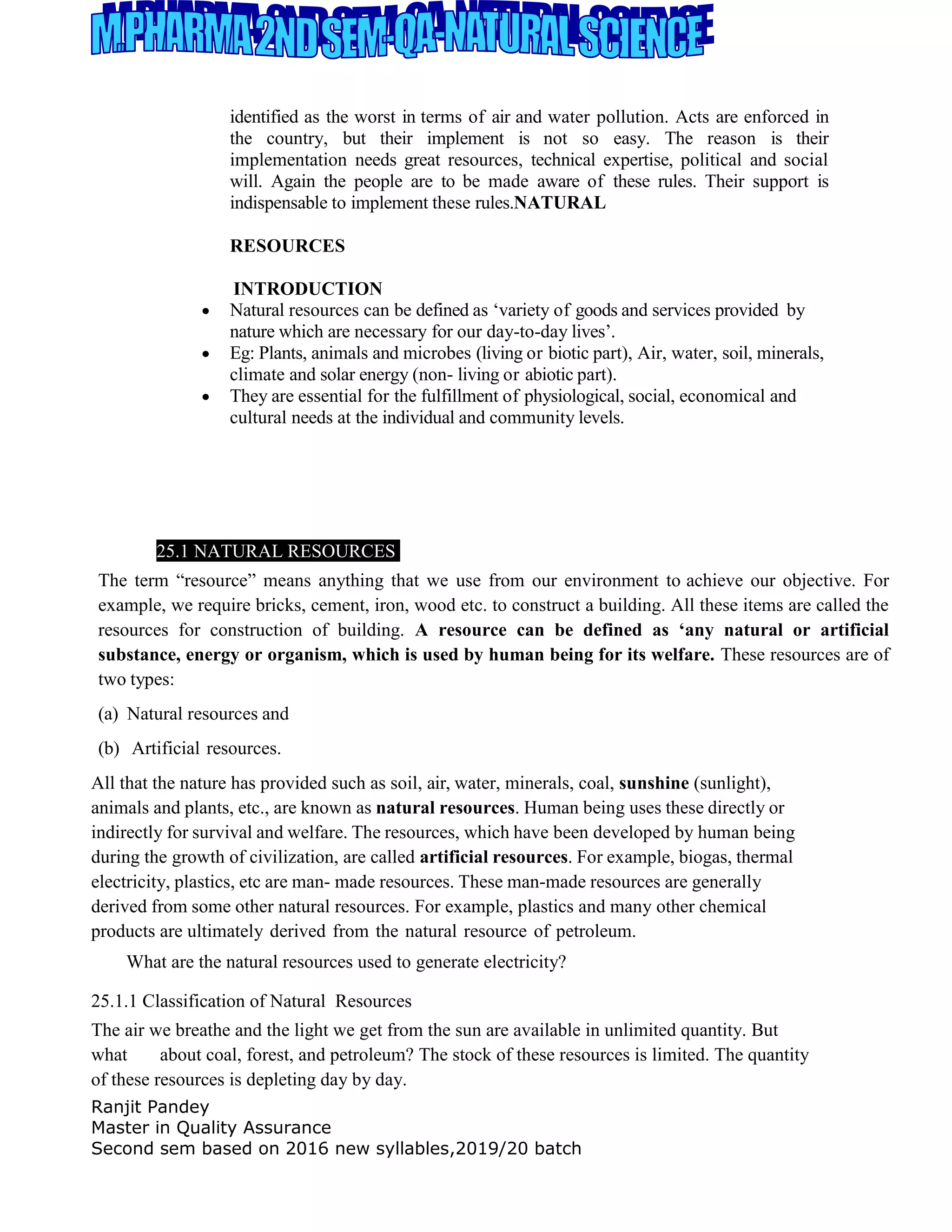 Multidisciplinary nature of environmental studies: Natural Resources ...