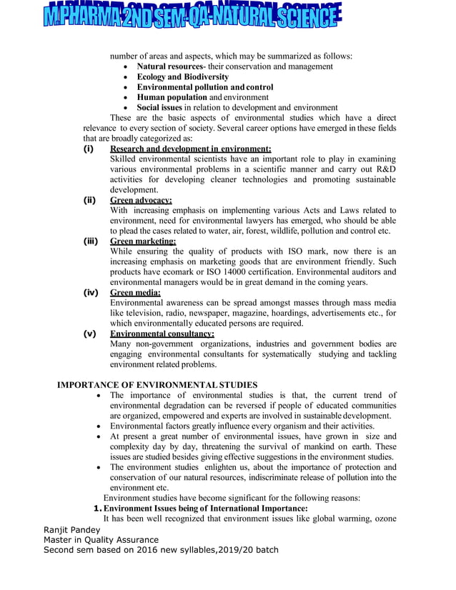 Multidisciplinary nature of environmental studies: Natural Resources ...