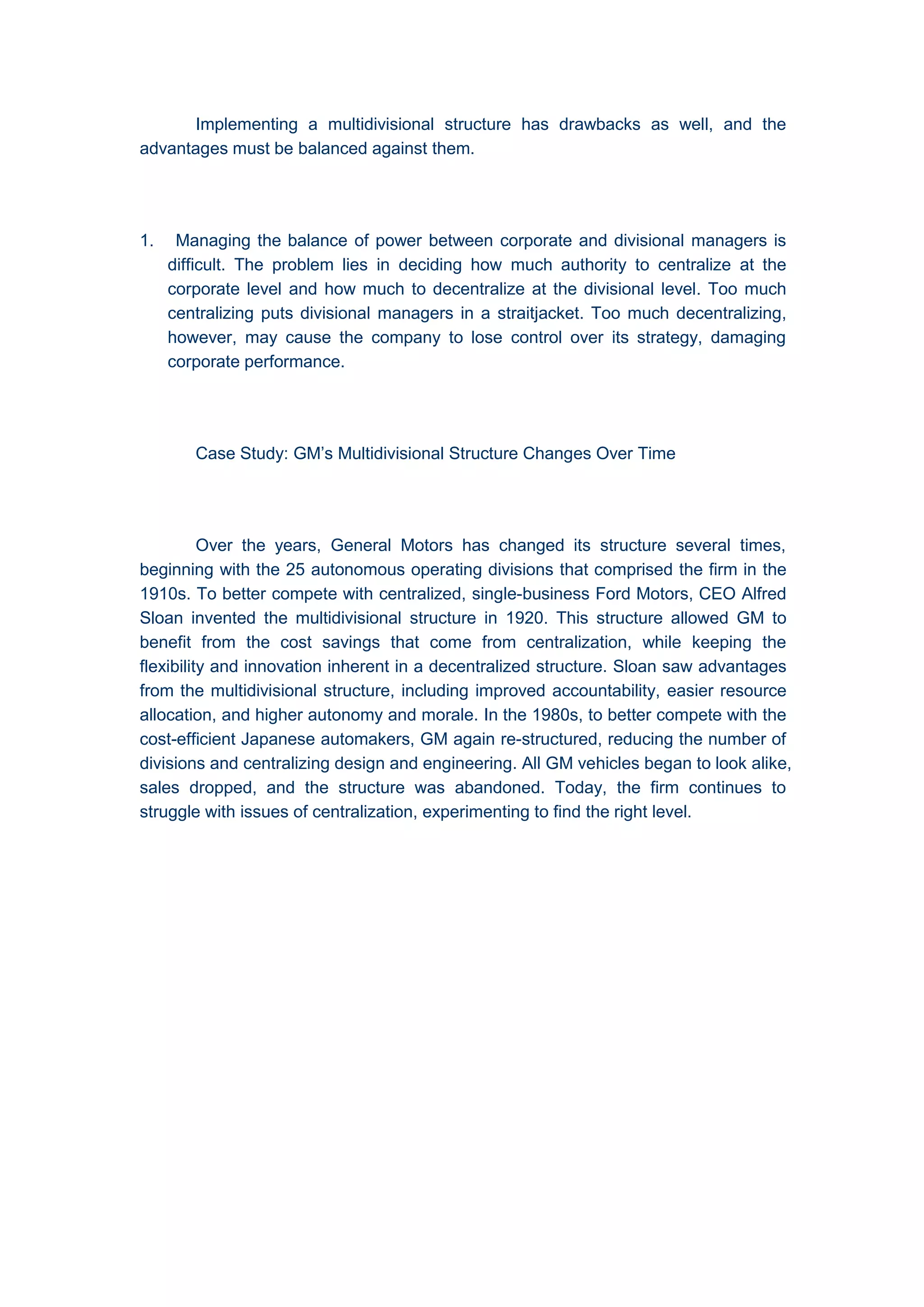 Multidivisional organizational structure | PDF