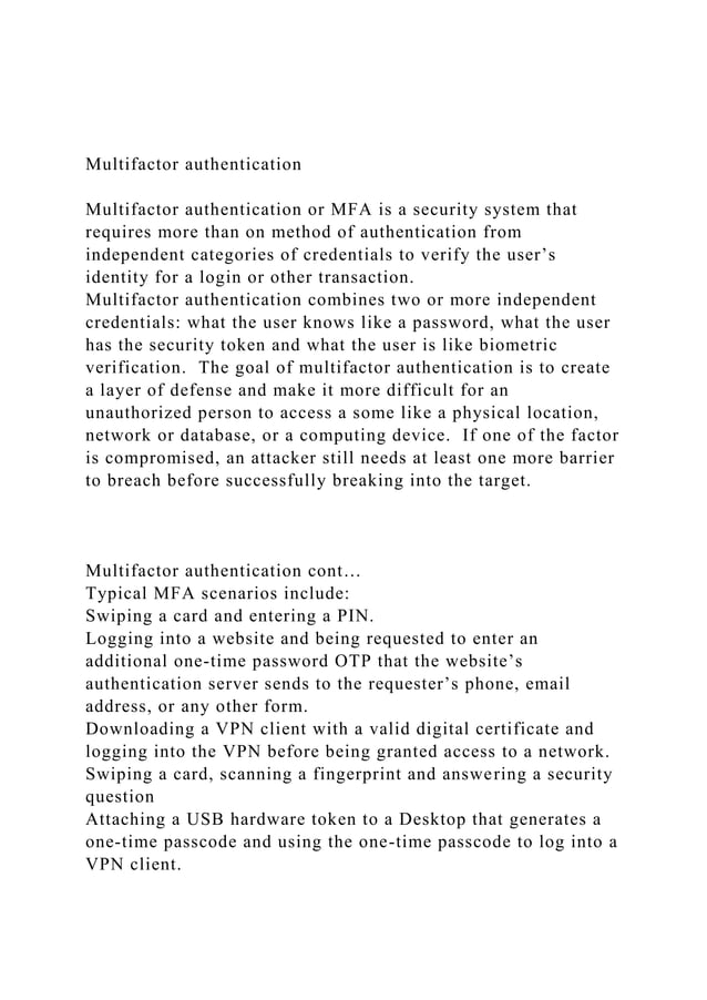 Multifactor Authenticationmultifactor Authentication Or Mfa Docx