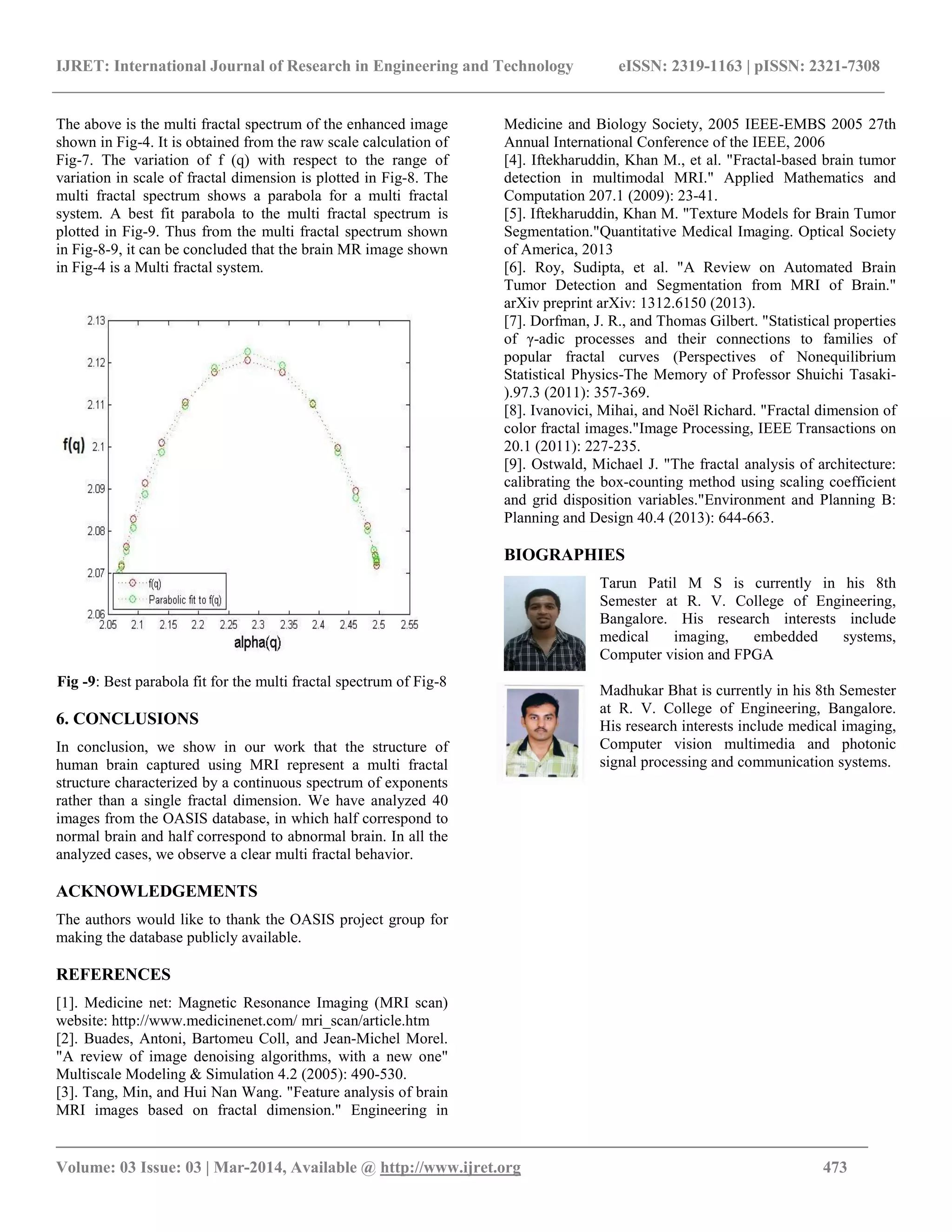 Multi fractal analysis of human brain mr image | PDF