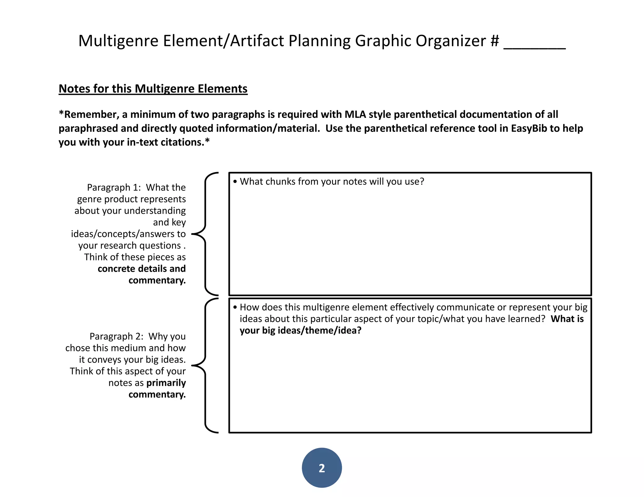 Multigenre Artifact Planning Graphic Organizer Spring 2015 | PDF