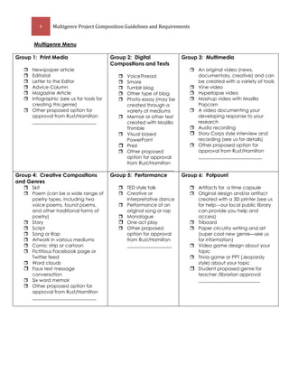Multigenre Project Guidelines Rust Fall 2014 | PDF