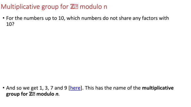 ℤₙ* The Multiplicative group for ℤₙ modulo n | PPTX