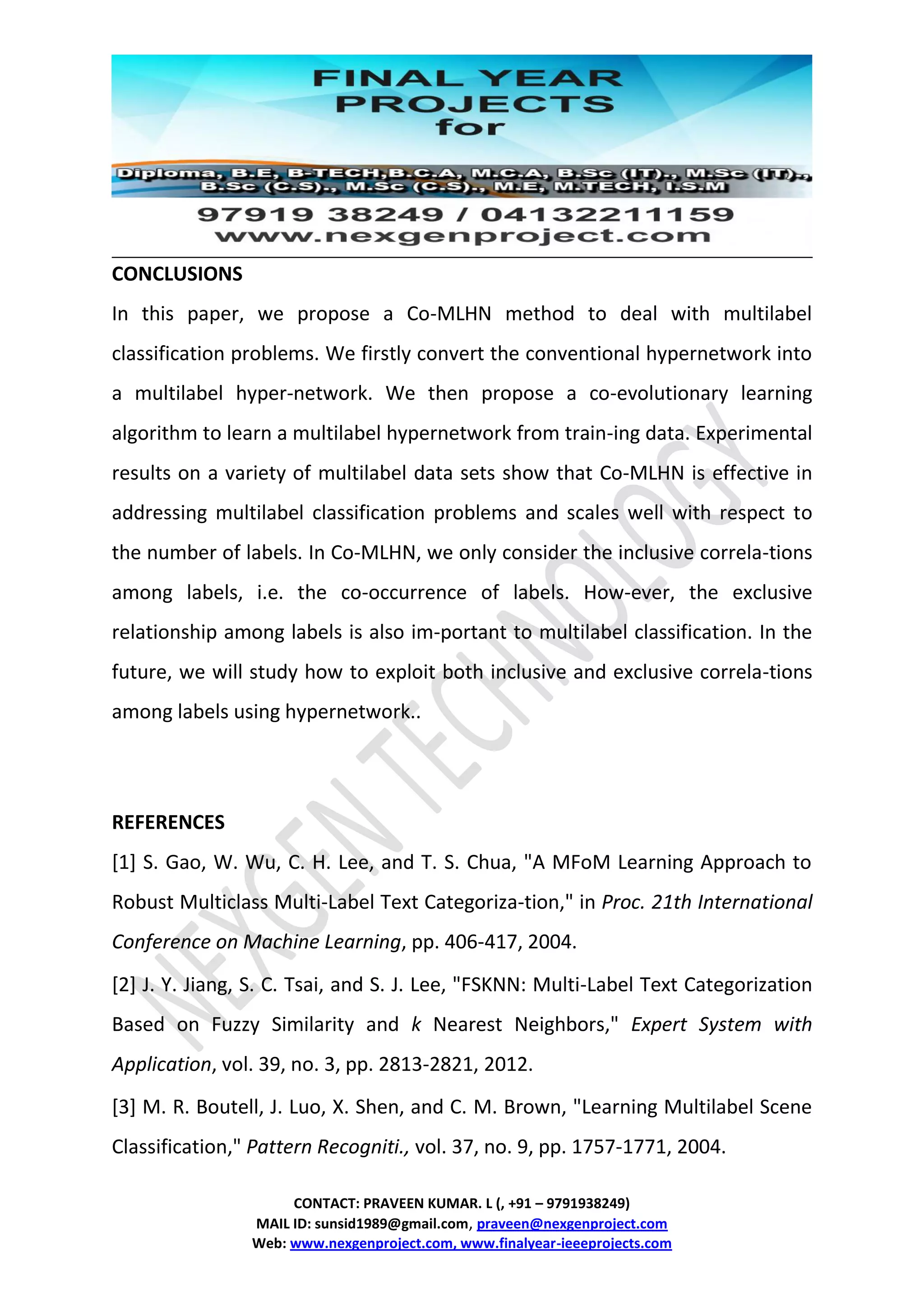 MULTILABEL CLASSIFICATION VIA CO-EVOLUTIONARY MULTILABEL HYPERNETWORK | PDF MULTILABEL CLASSIFICATION VIA CO-EVOLUTIONARY MULTILABEL HYPERNETWORK | PDF