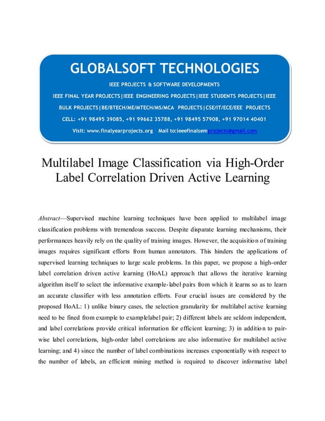 IEEE 2014 MATLAB IMAGE PROCESSING PROJECTS Multilabel image classification via high order label ...