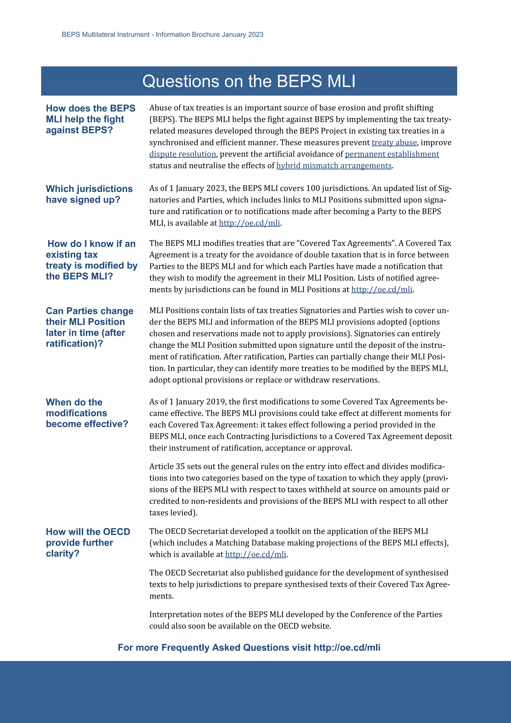 Multilateral instrument for BEPS tax treaty measures - Overview | PDF