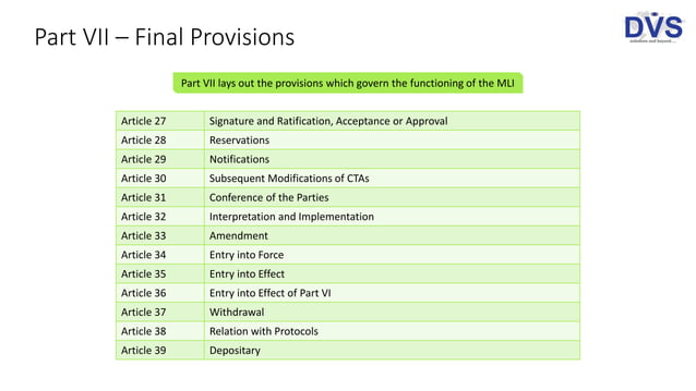 Multilateral instrument (MLI) Final provisions [Articles 27-39] | PPT