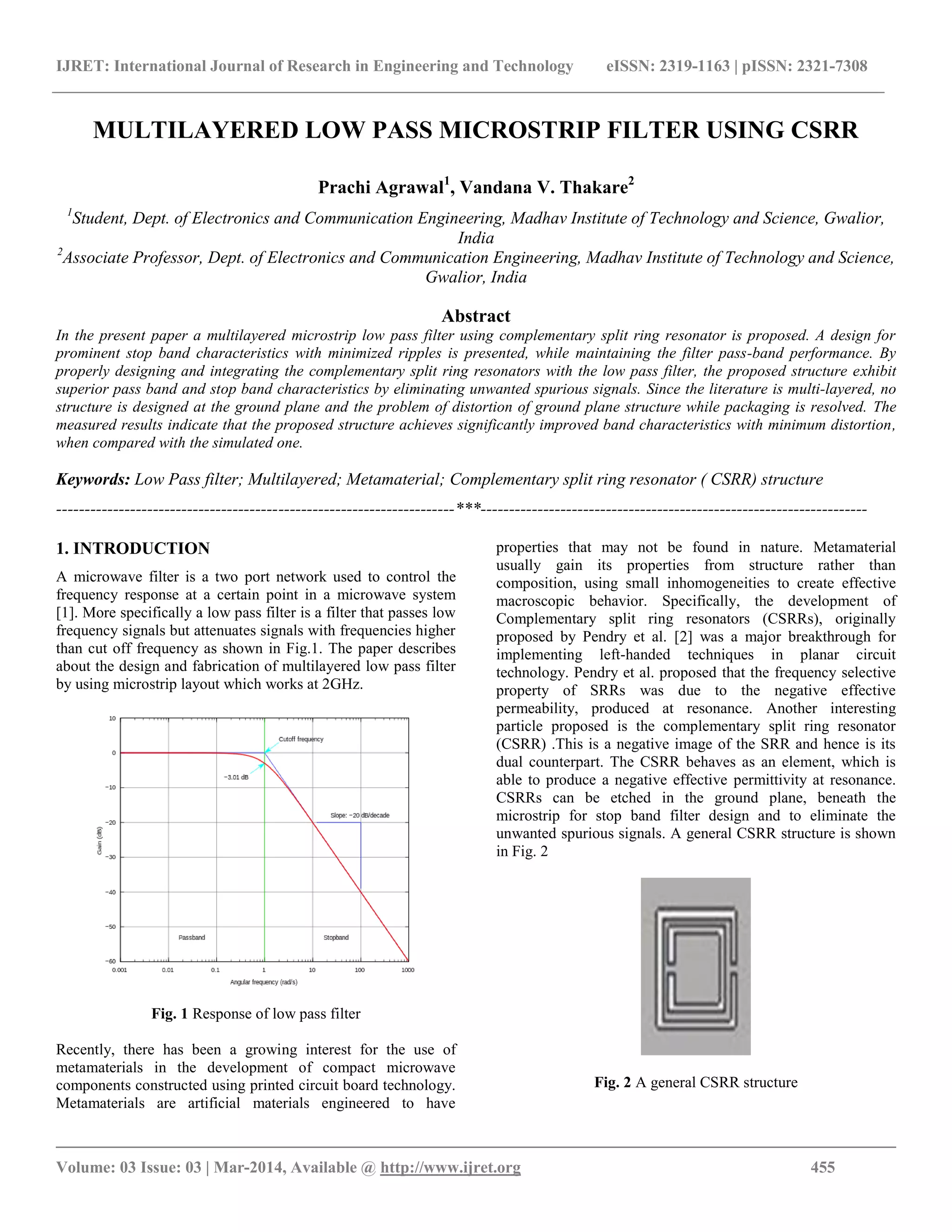 Multilayered low pass microstrip filter using csrr | PDF