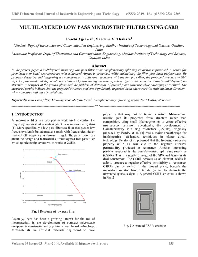 Multilayered low pass microstrip filter using csrr | PDF