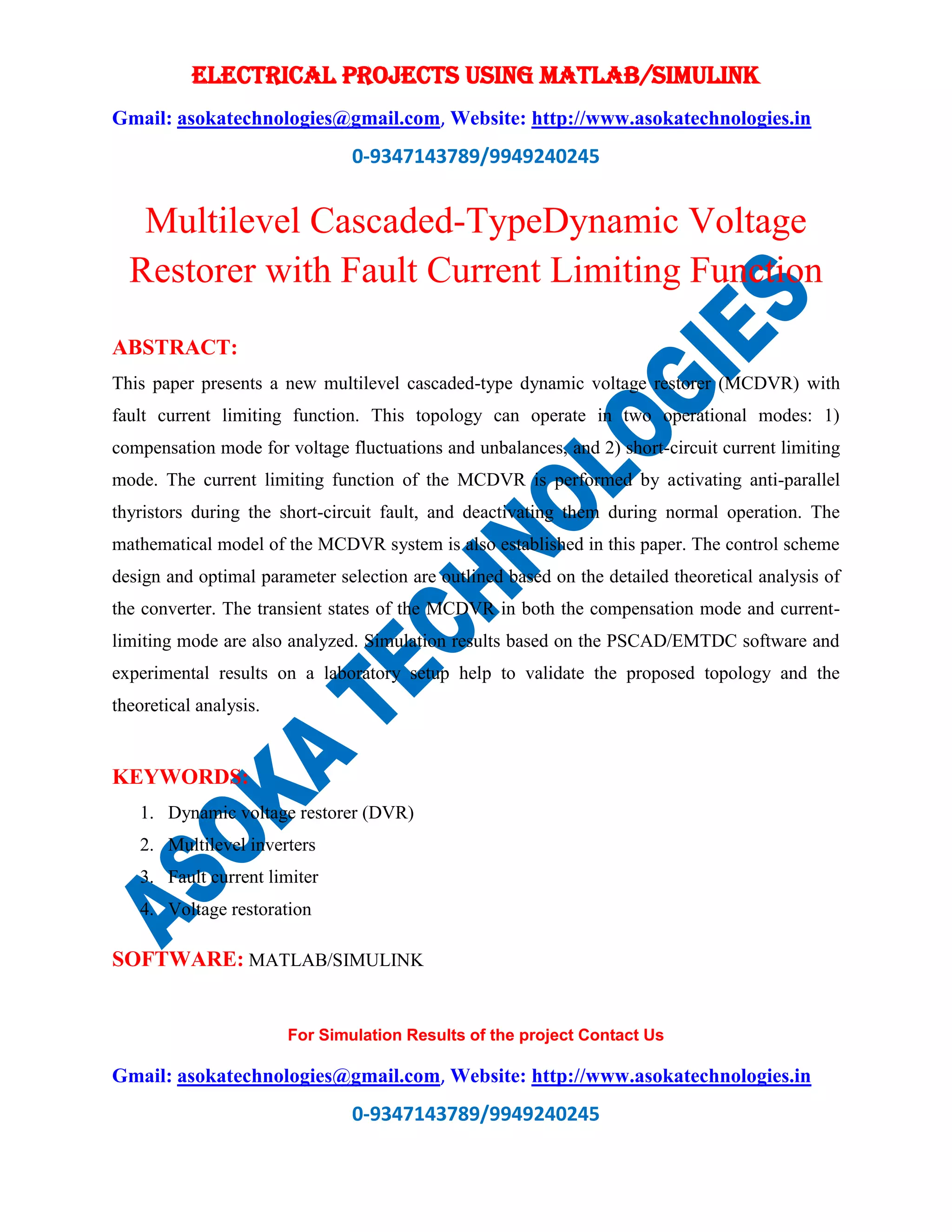 Multilevel Cascaded-TypeDynamic Voltage Restorer with Fault Current Limiting Function | PDF