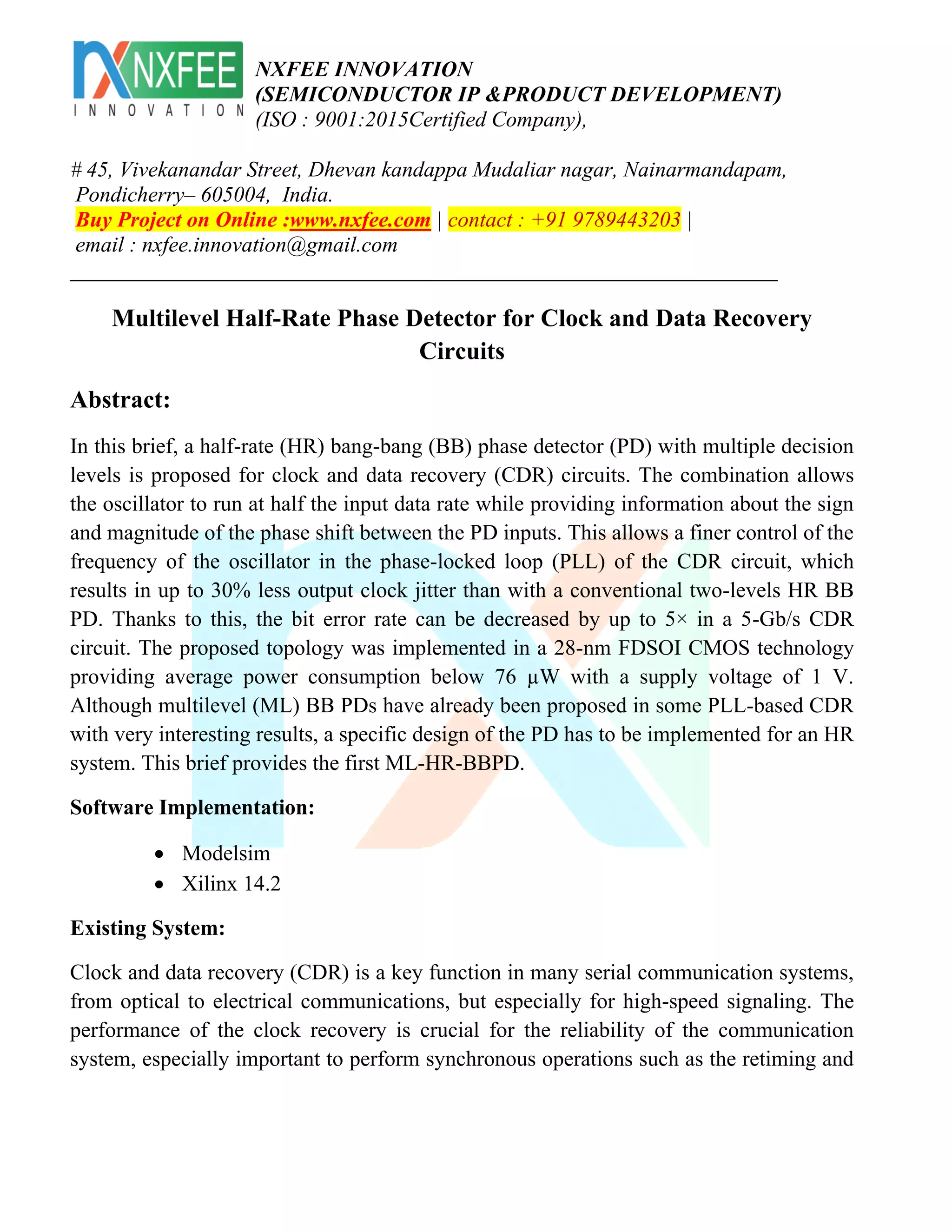 Multilevel half rate phase detector for clock and data recovery ...