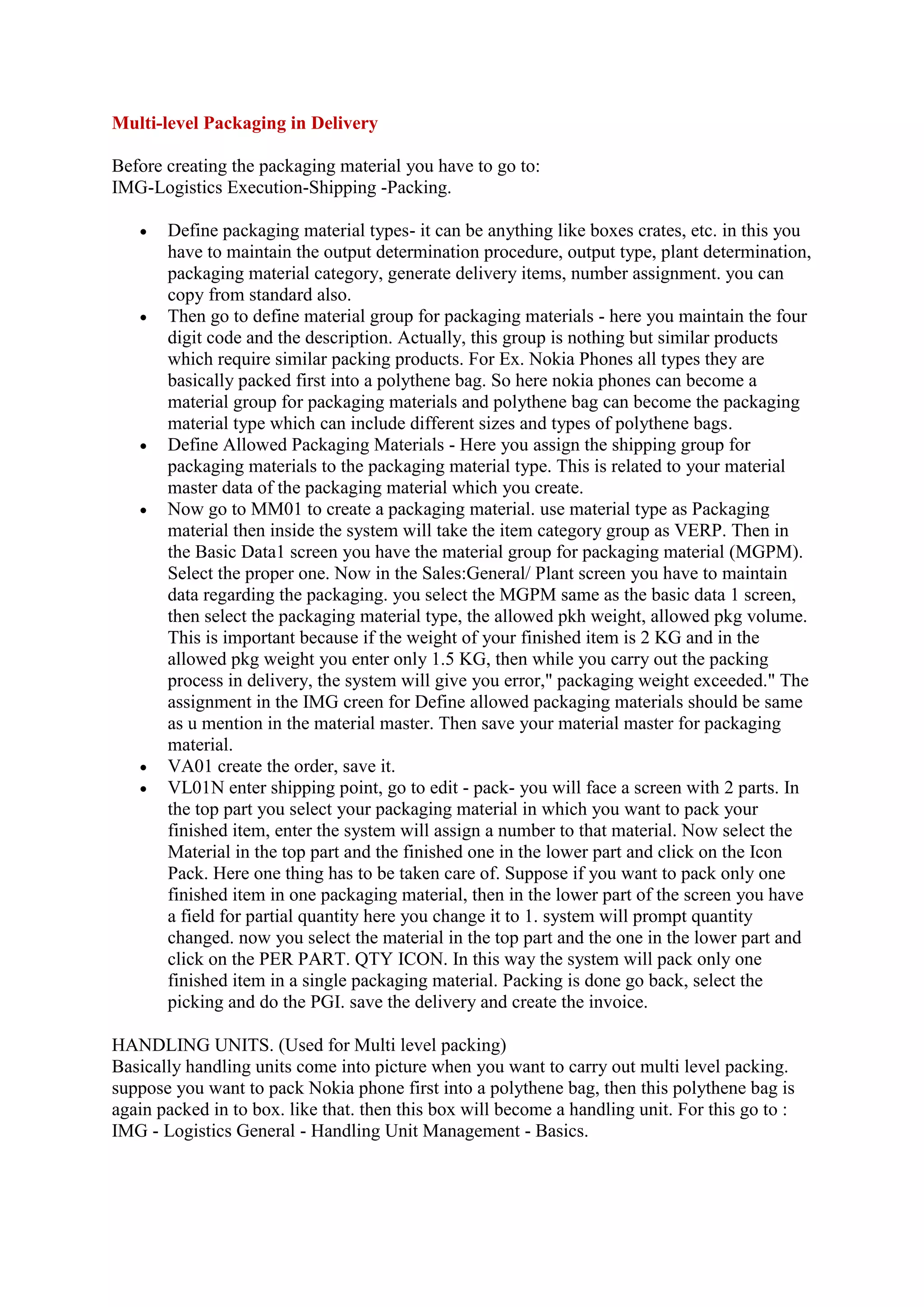 Multi level packaging | DOCX