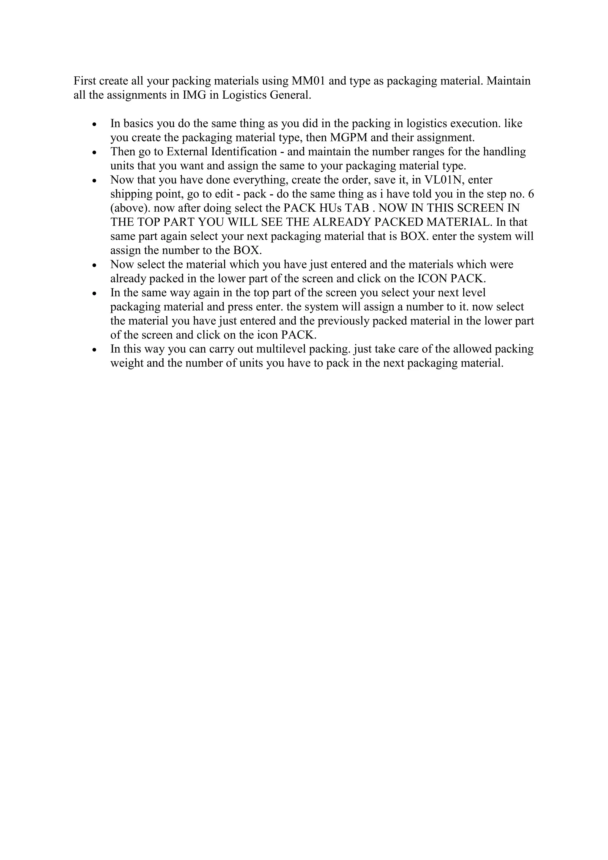 Multi level packaging | DOCX