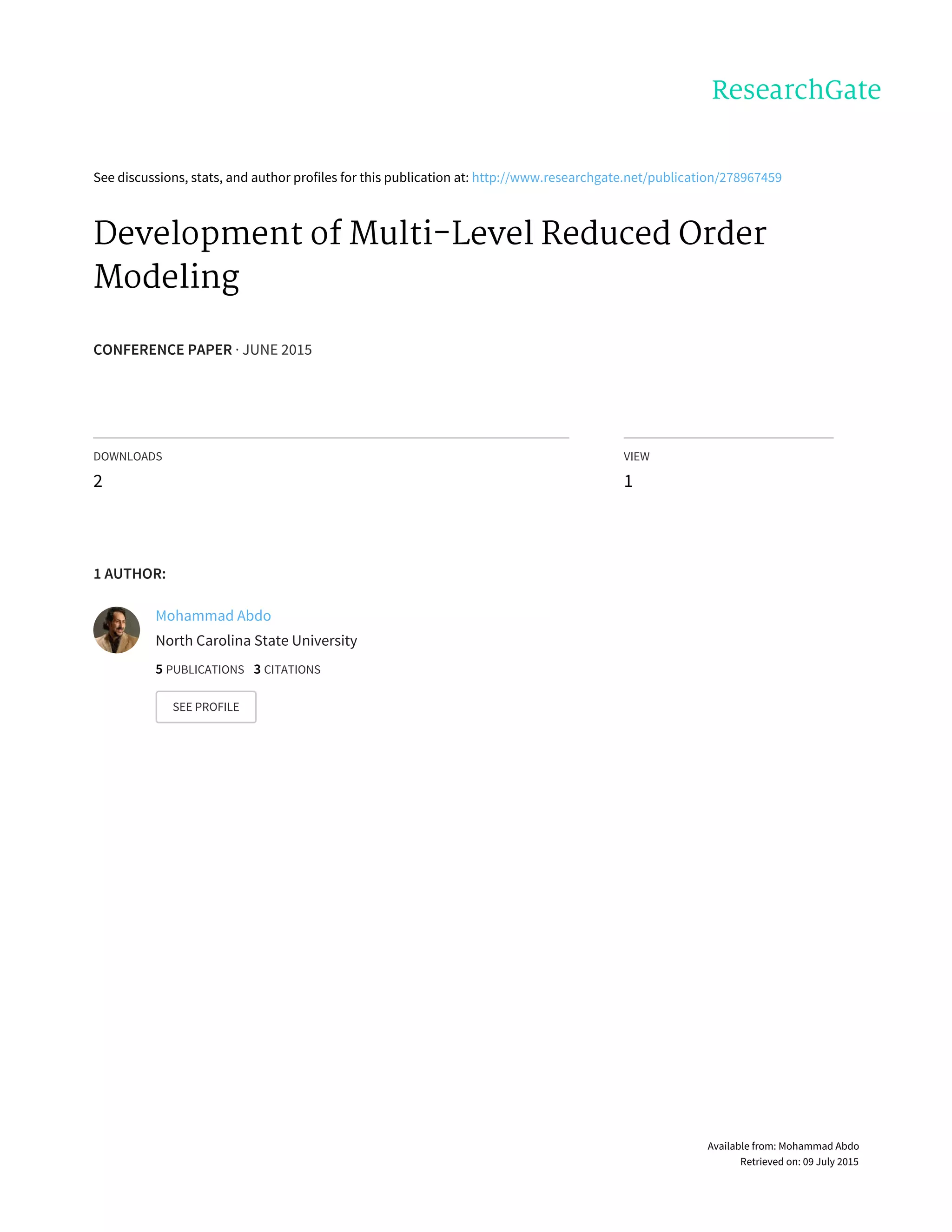 Development of Multi-level Reduced Order MOdeling Methodology | PDF