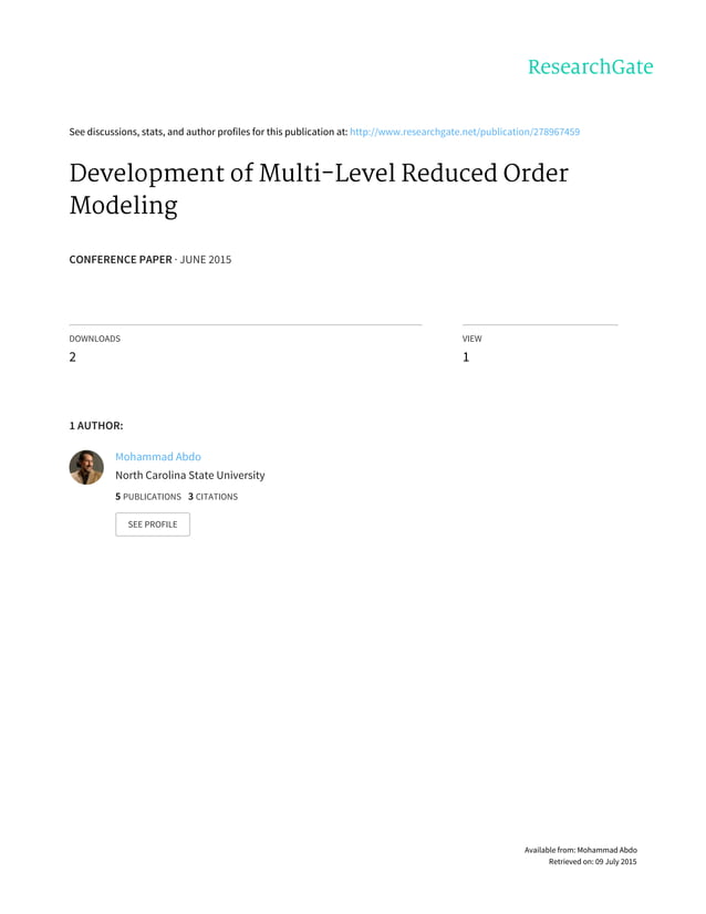 Development of Multi-level Reduced Order MOdeling Methodology | PDF