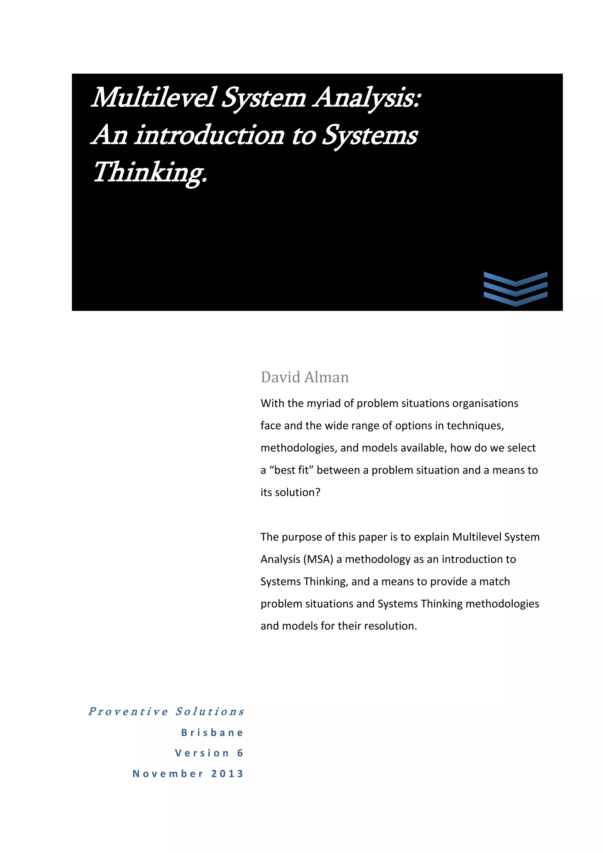 Multilevel System Analysis - An Introduction to Systems Thinking | PDF