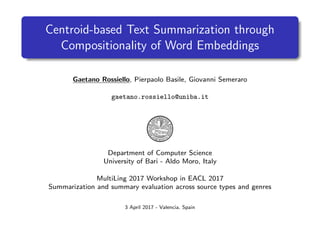 Centroid-based Text Summarization through Compositionality of Word Embeddings | PDF | Web Design ...