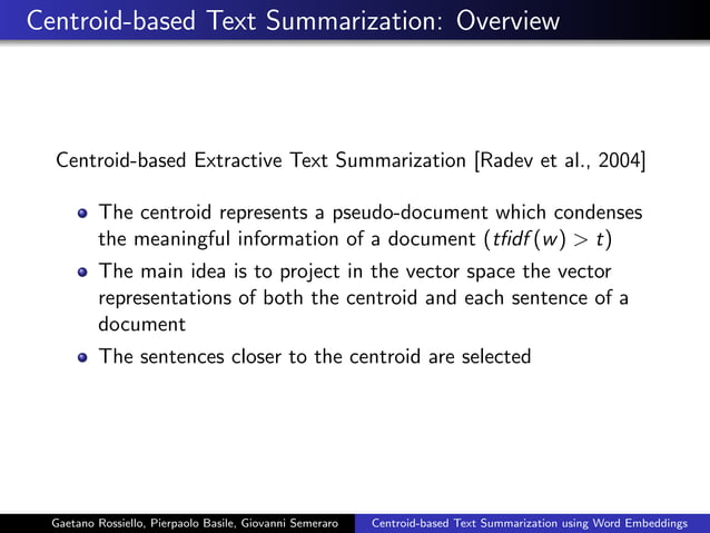 Centroid-based Text Summarization through Compositionality of Word Embeddings | PDF | Web Design ...