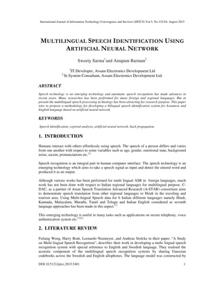 MULTILINGUAL SPEECH IDENTIFICATION USING ARTIFICIAL NEURAL NETWORK | PDF