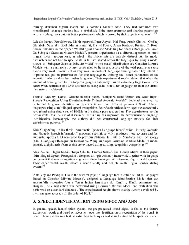 MULTILINGUAL SPEECH IDENTIFICATION USING ARTIFICIAL NEURAL NETWORK | PDF