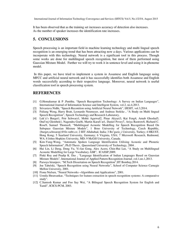 MULTILINGUAL SPEECH IDENTIFICATION USING ARTIFICIAL NEURAL NETWORK | PDF