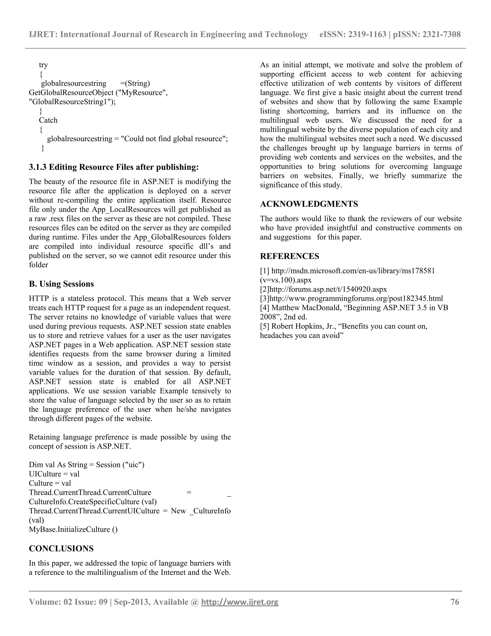 Multilingual user interface for website using resource files | PDF