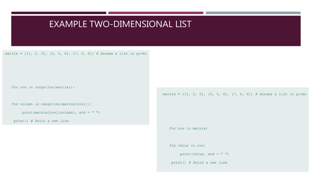 Multi-Dimensional Lists | PPTX | Programming Languages | Computing
