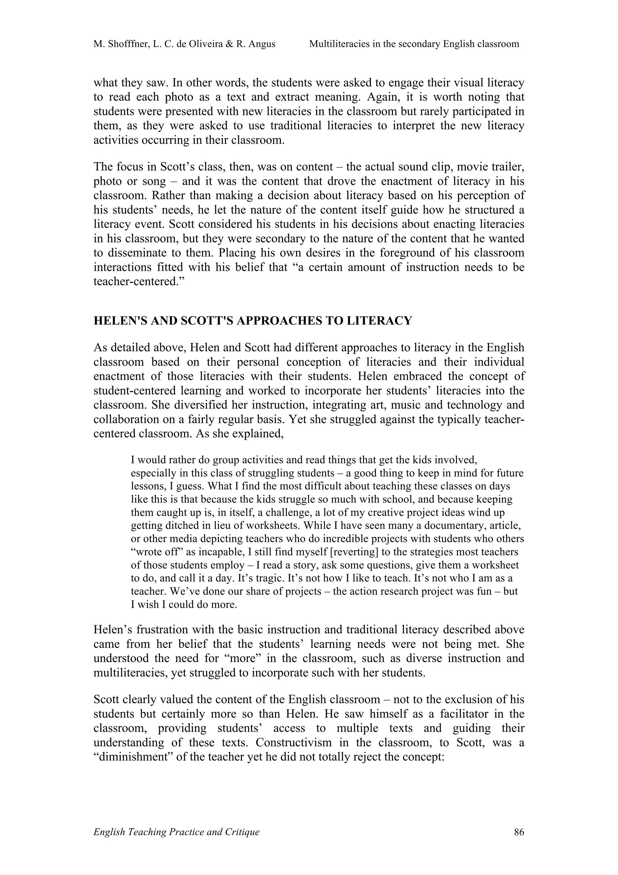 Multiliteracies in the secondary english classroom | PDF