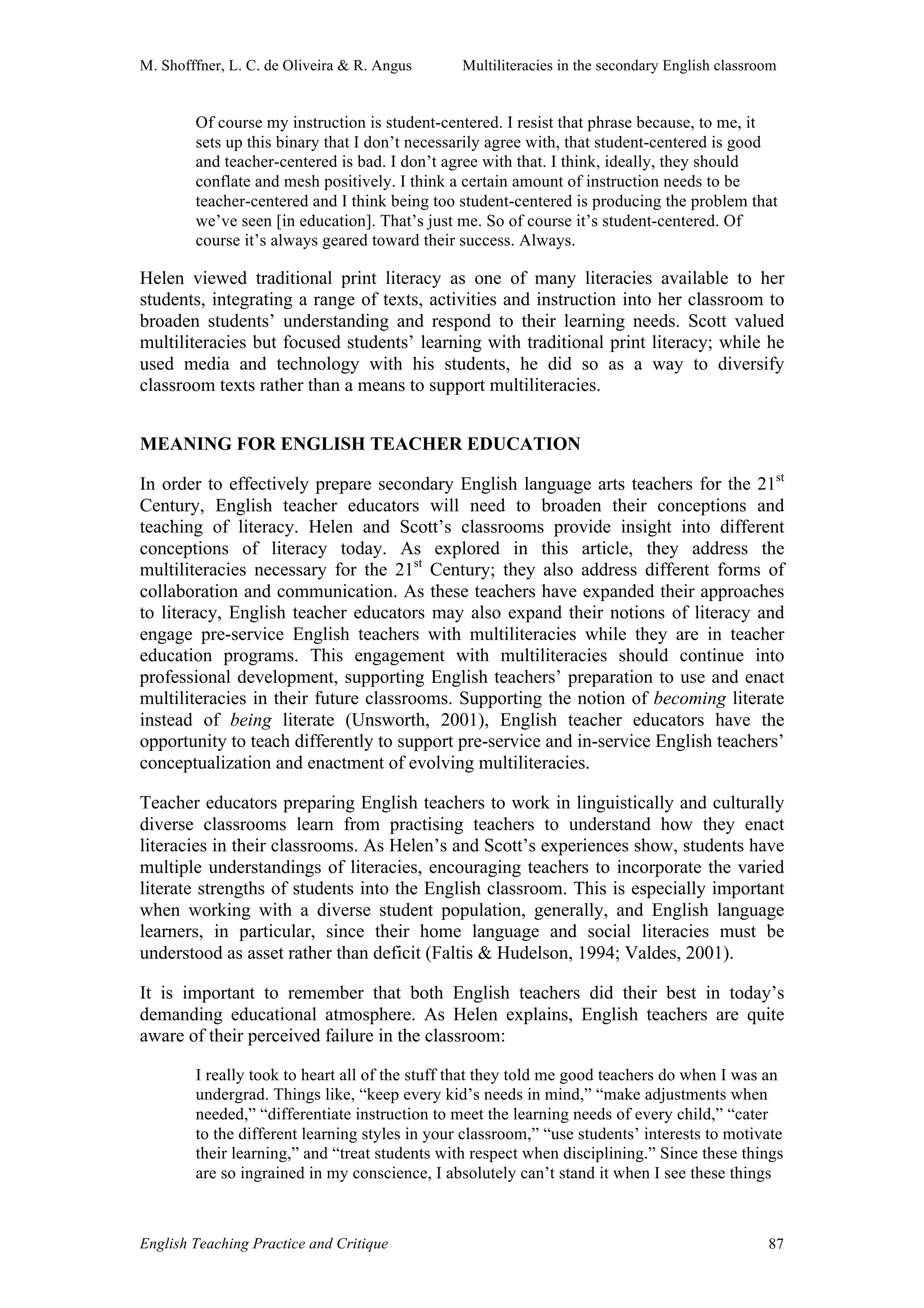 Multiliteracies in the secondary english classroom | PDF