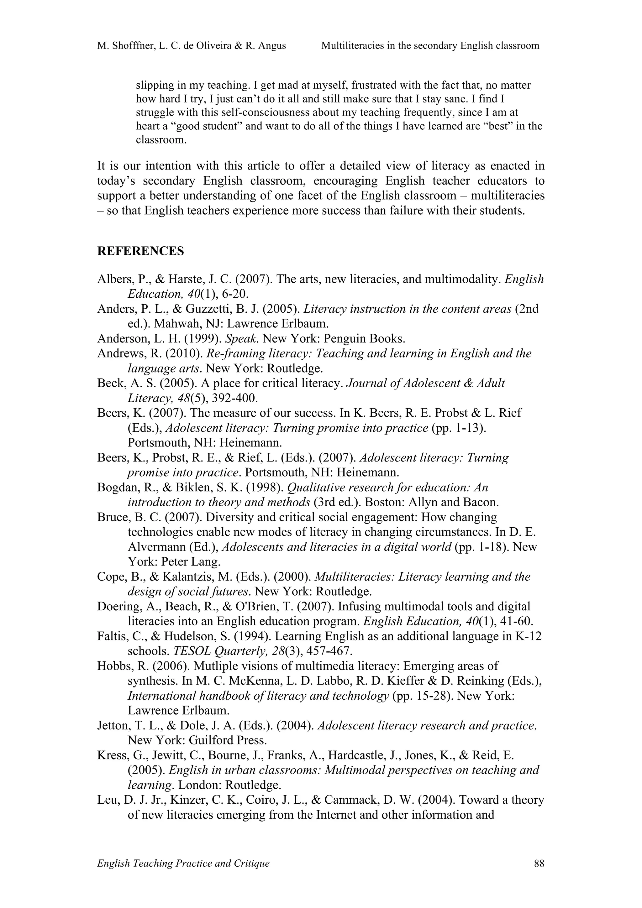 Multiliteracies in the secondary english classroom | PDF