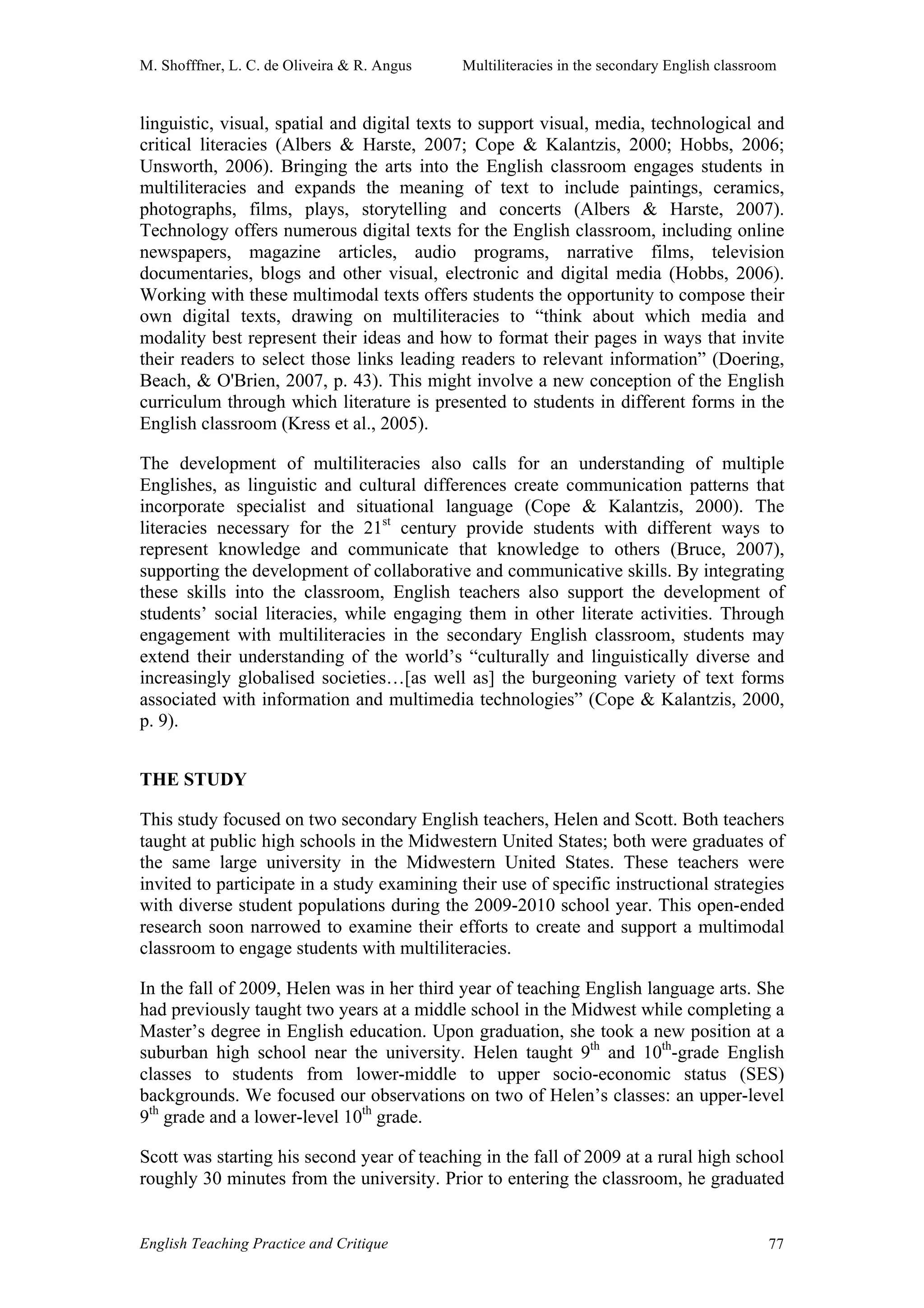 Multiliteracies in the secondary english classroom | PDF