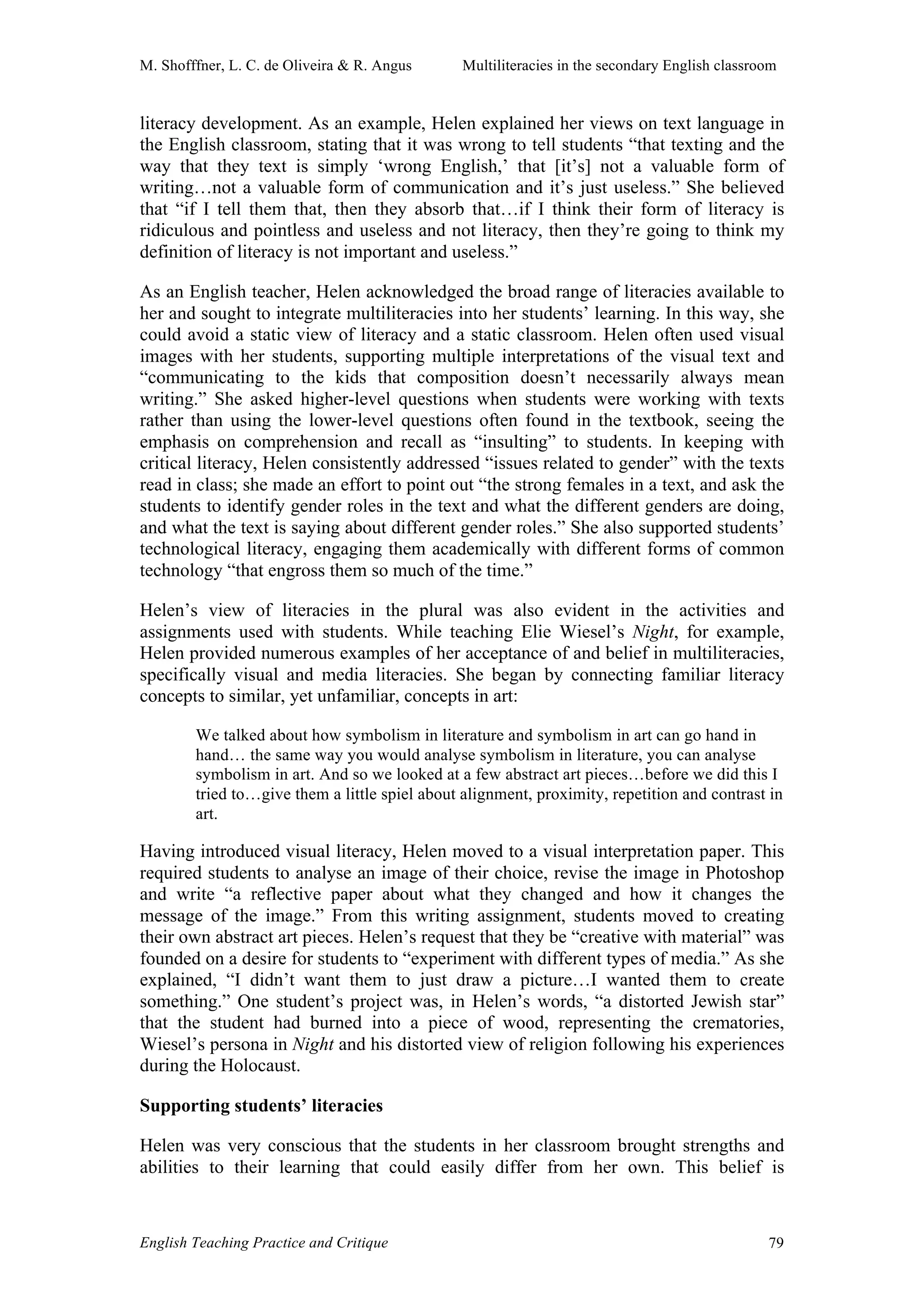 Multiliteracies in the secondary english classroom | PDF