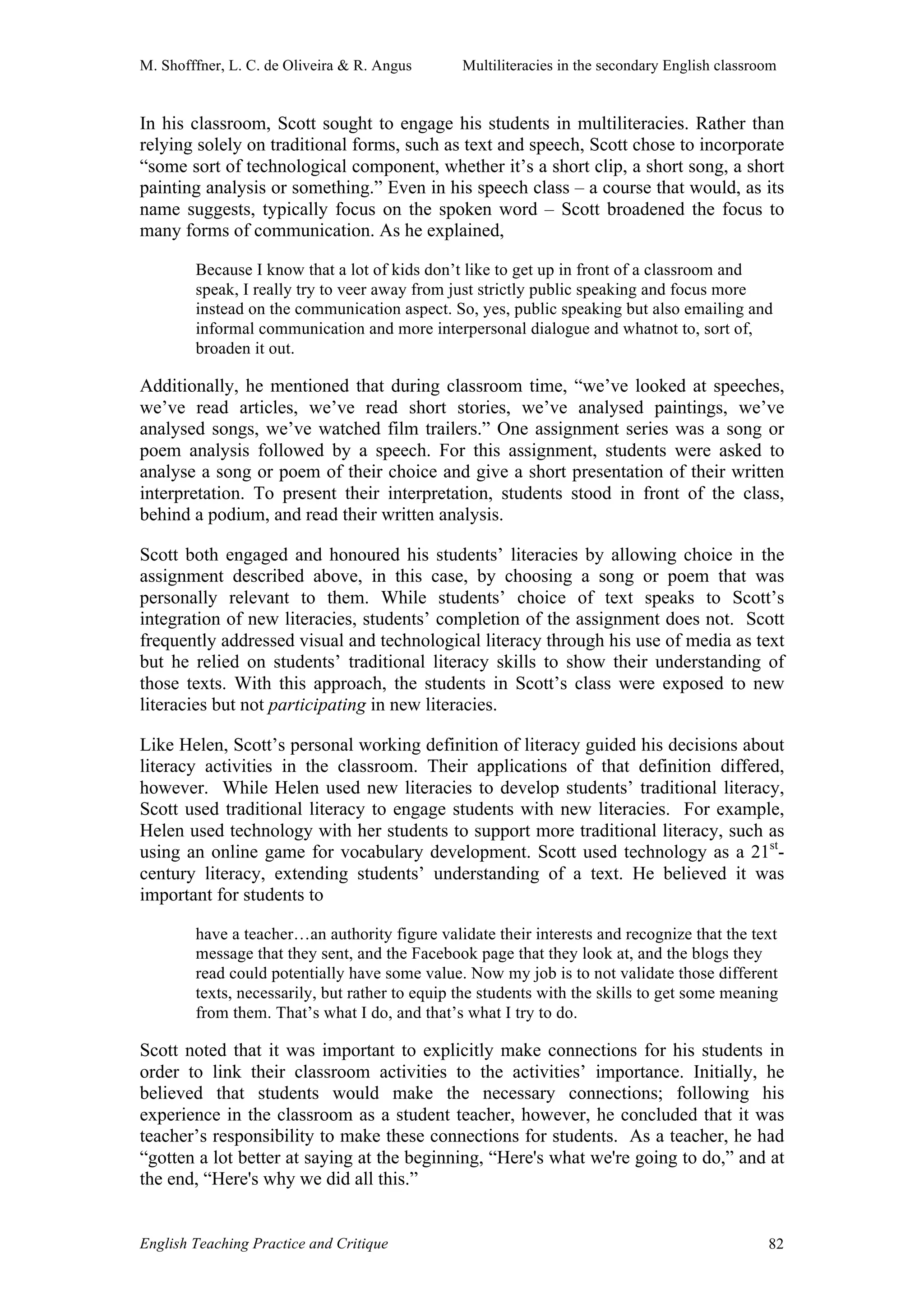 Multiliteracies in the secondary english classroom | PDF