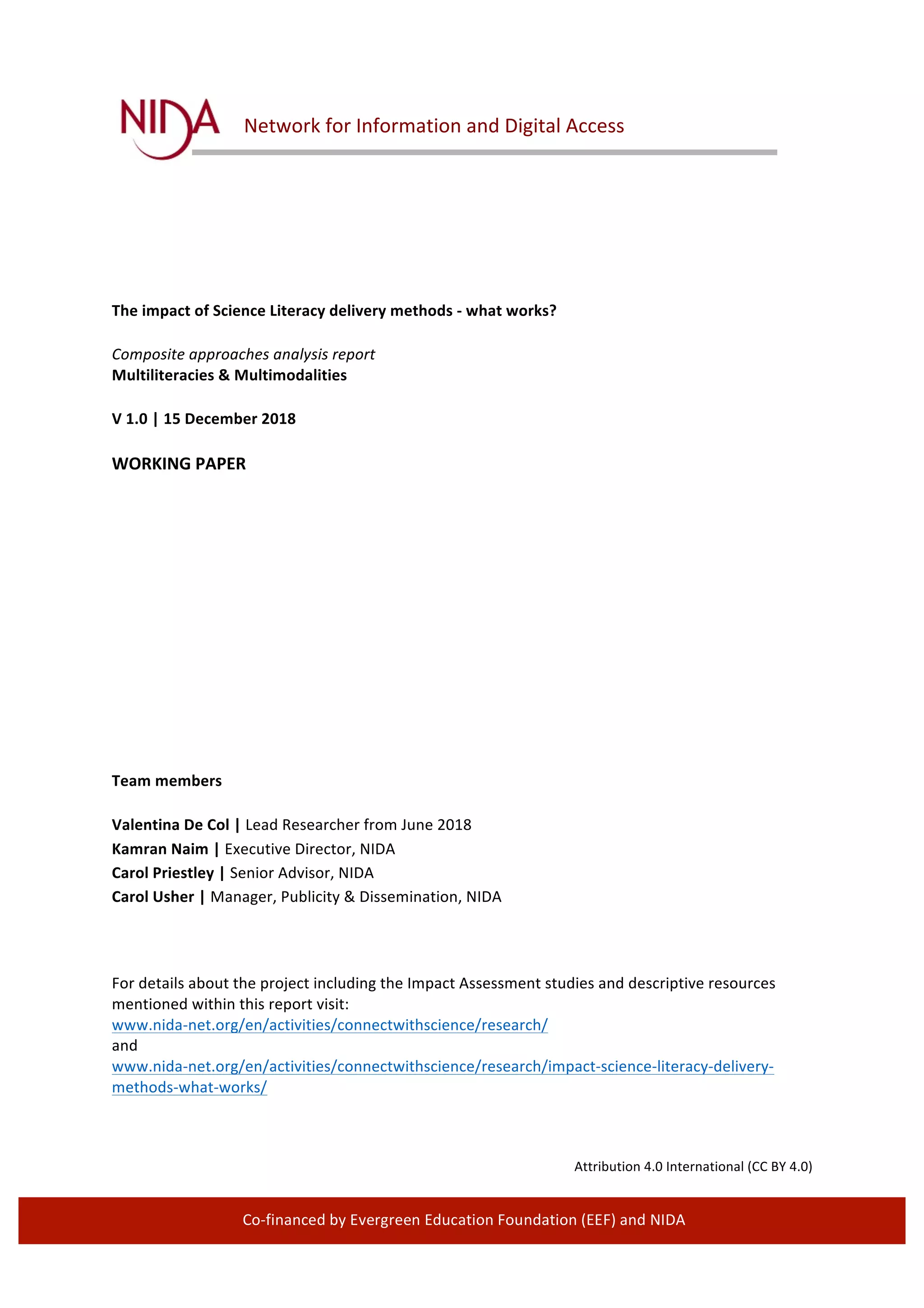 NIDA: Multilteracies and Multimodalities - Composite Working Paper | PDF | Education