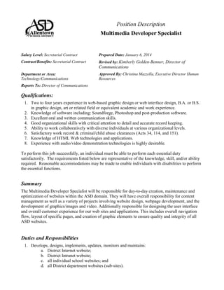 Multimedia Developer Specialist job description | PDF