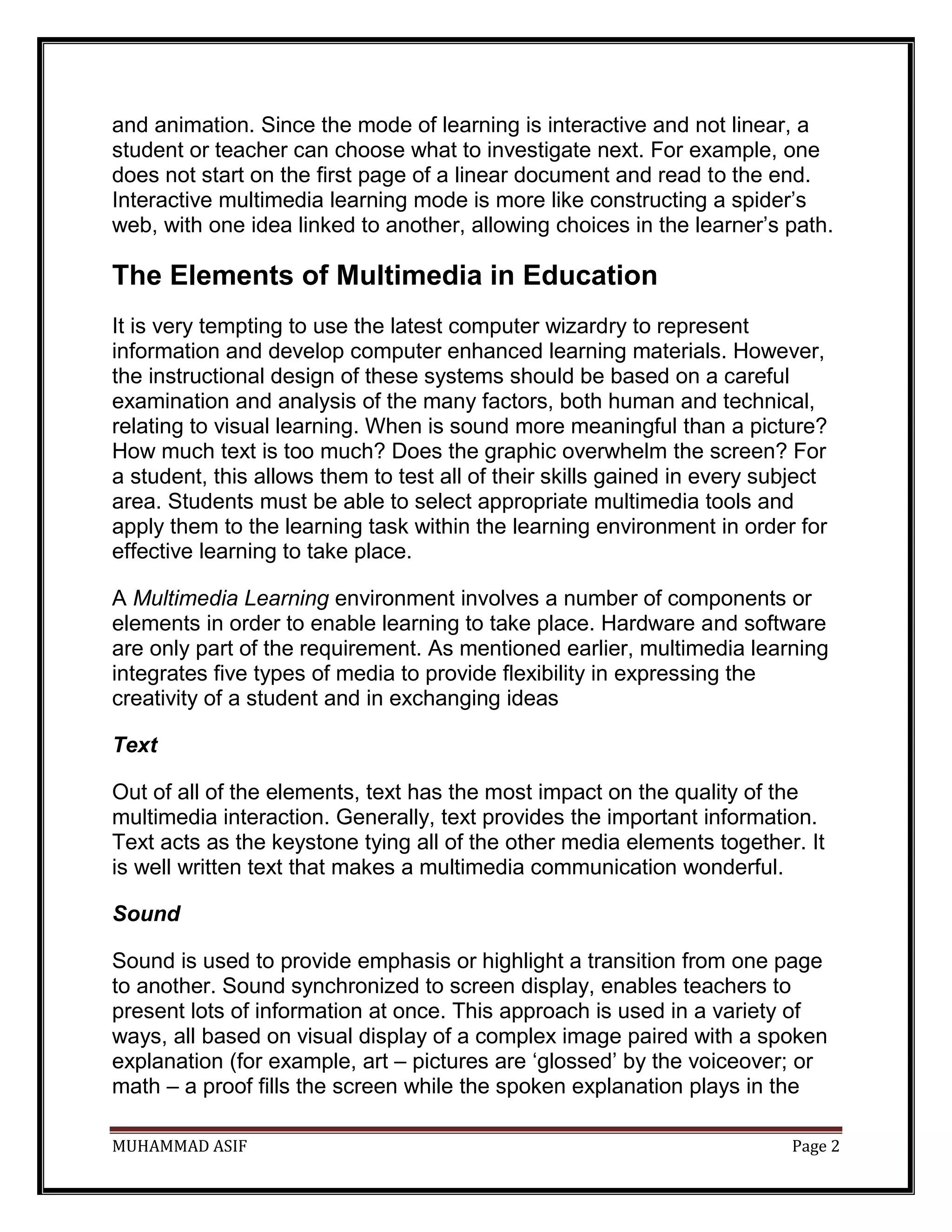 Multimedia in education | DOCX