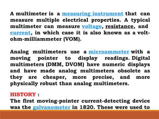 Comprehensive Guide to Multimeters: Types, Functions, and Safety | PPTX