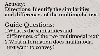 MULTIMODAL TEXTS ENGLISH GRADE 8 LESSON. | PPTX